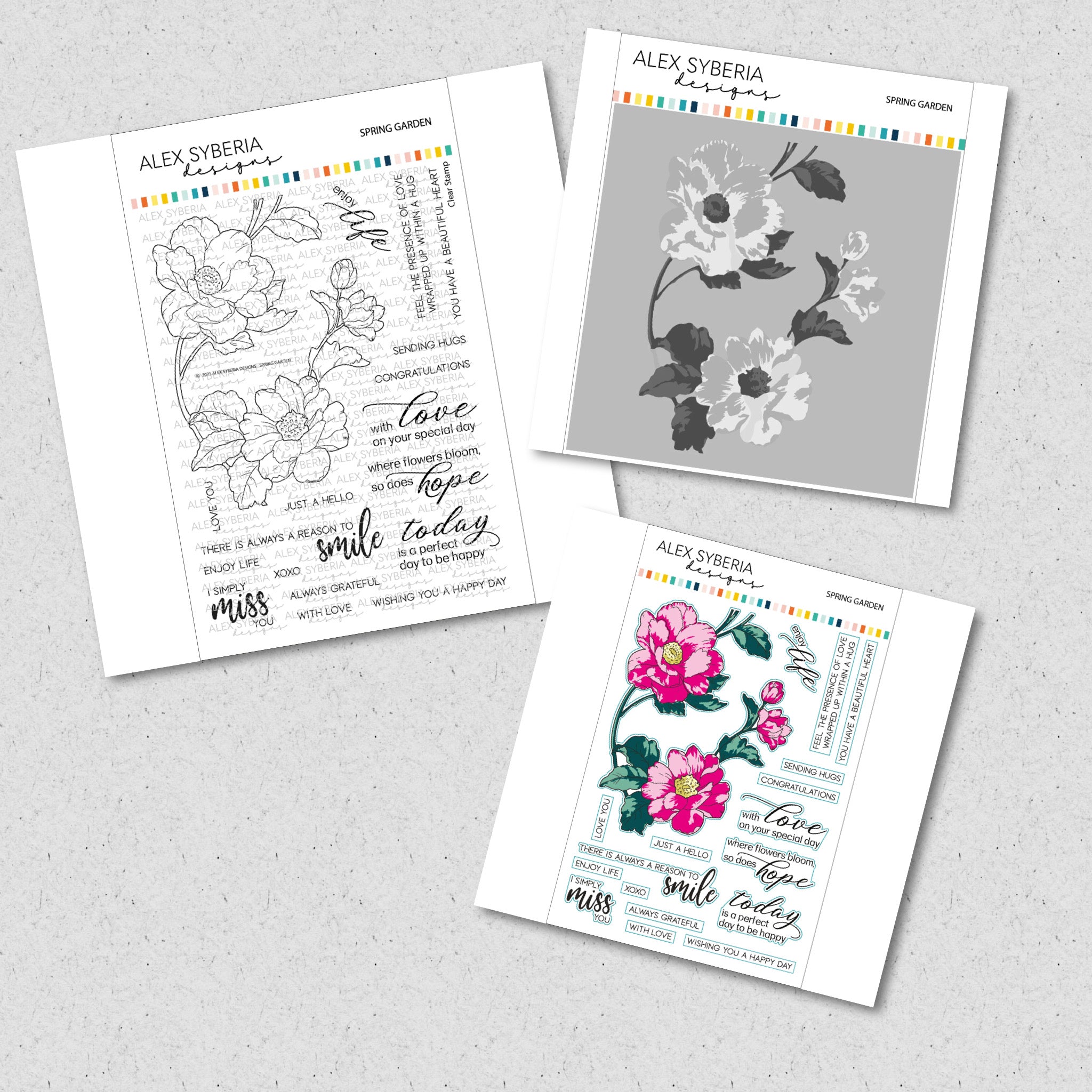 Alex Syberia Designs - Spring Garden - Stamp Set, Die Set and Stencil ...