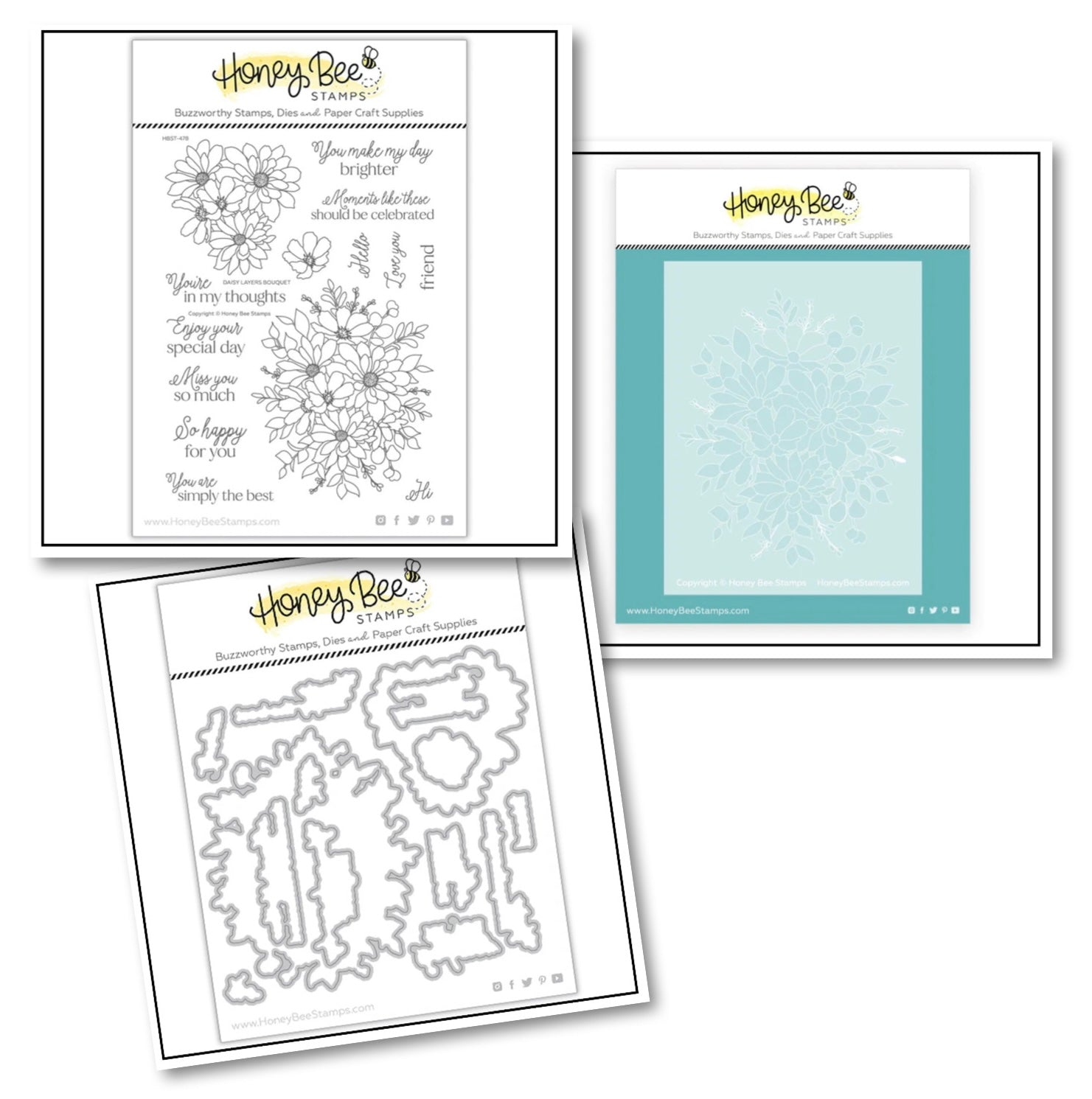 Honey Bee Stamps - Daisy Layers Bouquet - Stamp Set, Die Set and Stenc ...